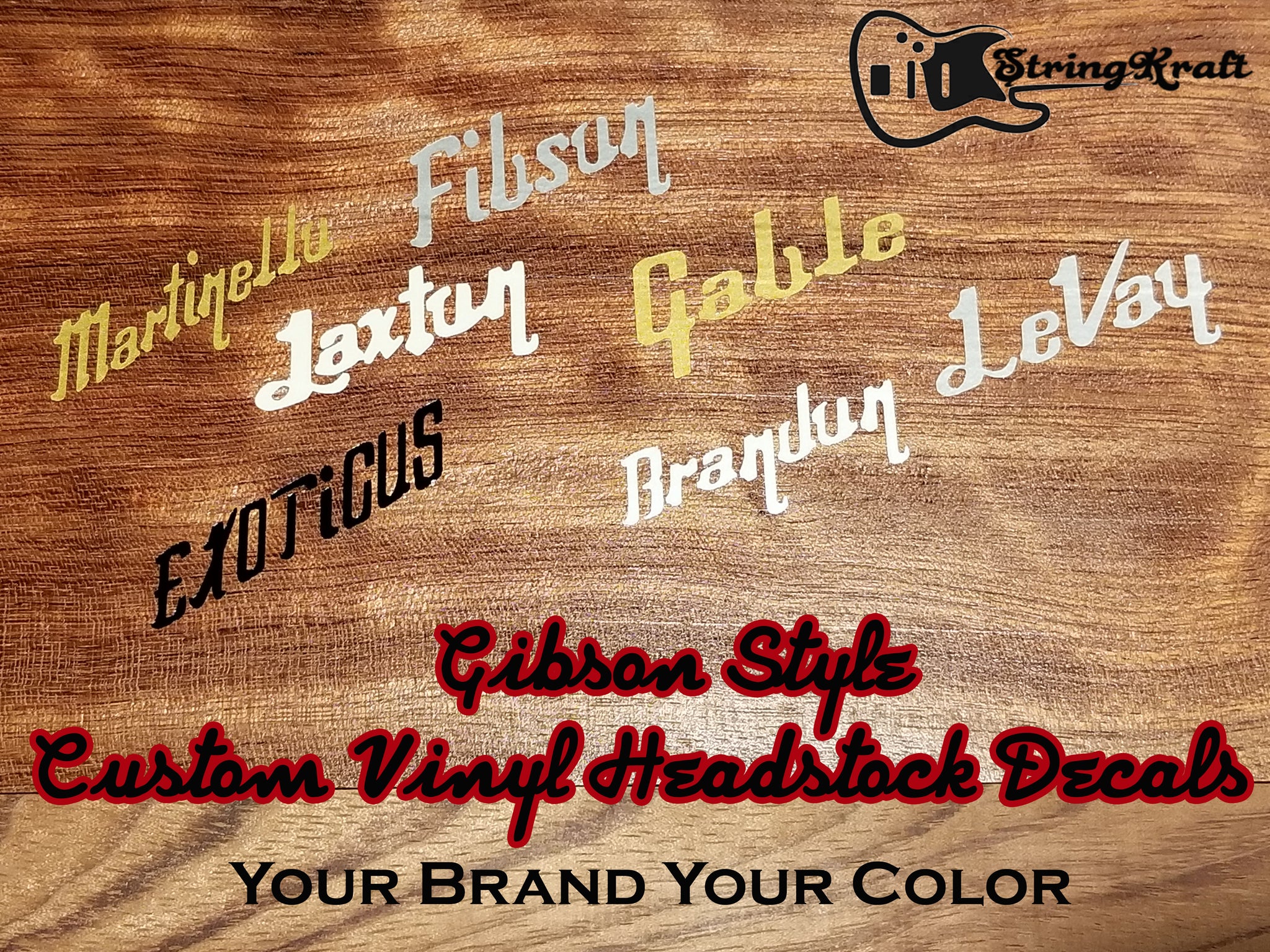 Custom Gibson Style Font Vinyl Headstock Decals. Your Brand. Your Name ...